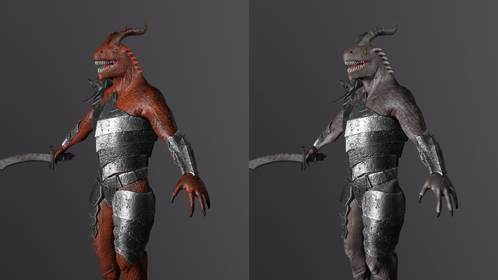 3D model Lizardman Game ready PBR low-poly 3D character VR / AR / low ...