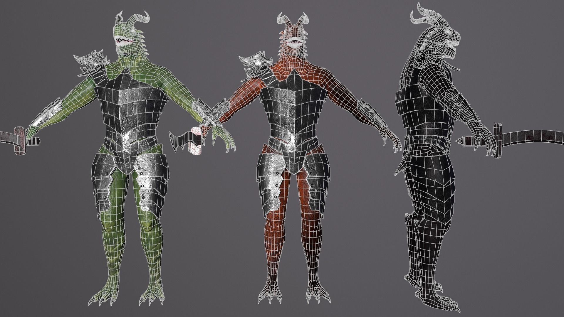 3D model Lizardman Game ready PBR low-poly 3D character VR / AR / low ...