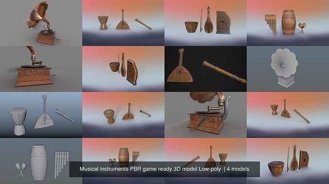 3D Model Collection Musical instruments PBR game ready 3D model Low ...