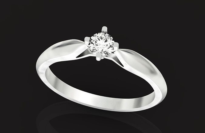 4-prong engagement ring with diamond 696 3D model 3D printable | CGTrader