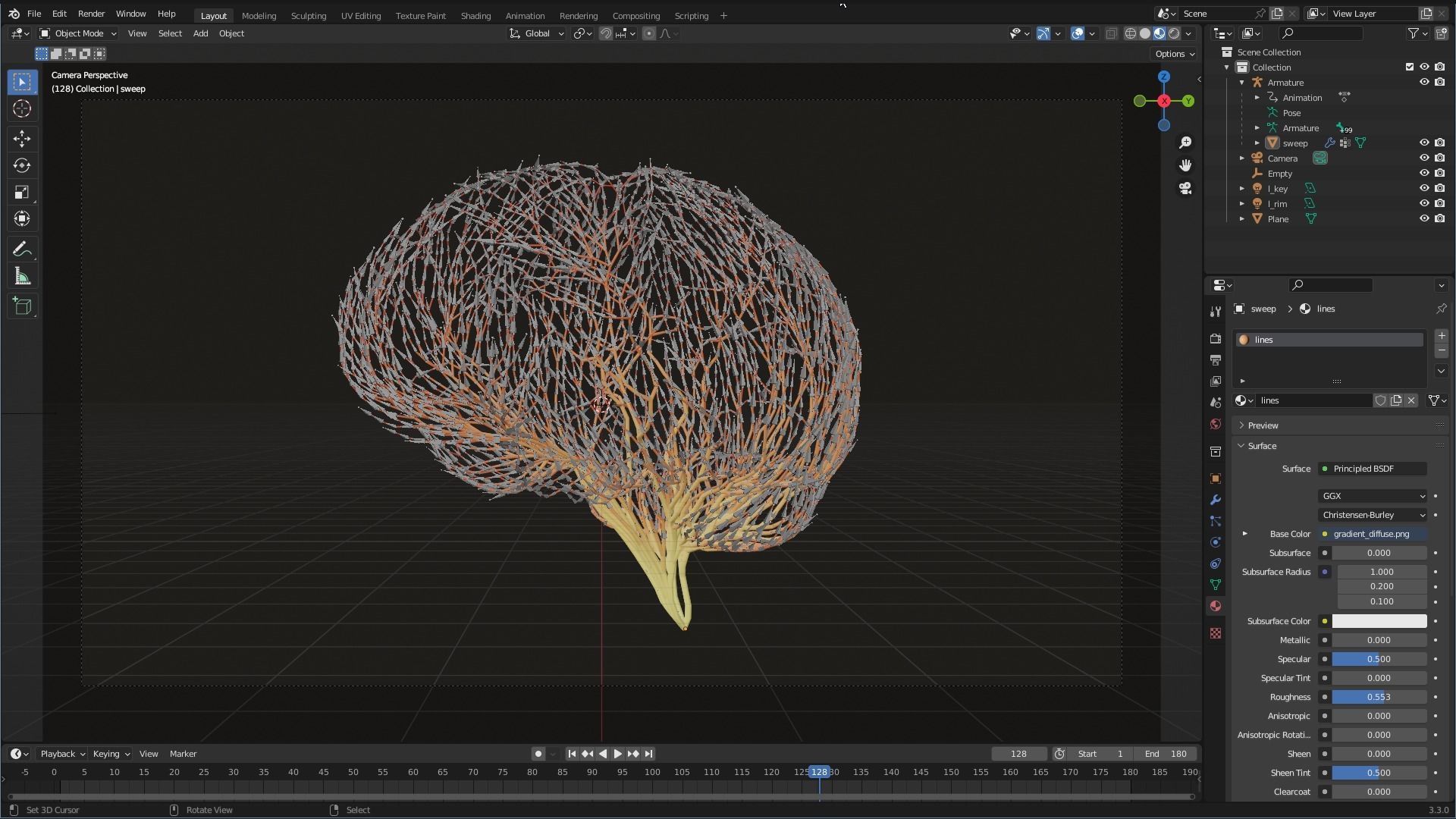 Human brain made out of lines Unrolling growing animation 3D model ...