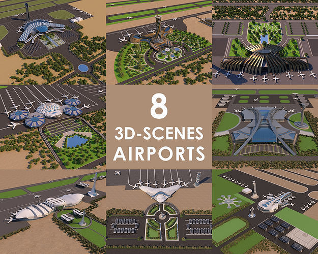 8 Scenes Projects - Architecture Airports - 2021 - Bundle 3D Model Collection | CGTrader
