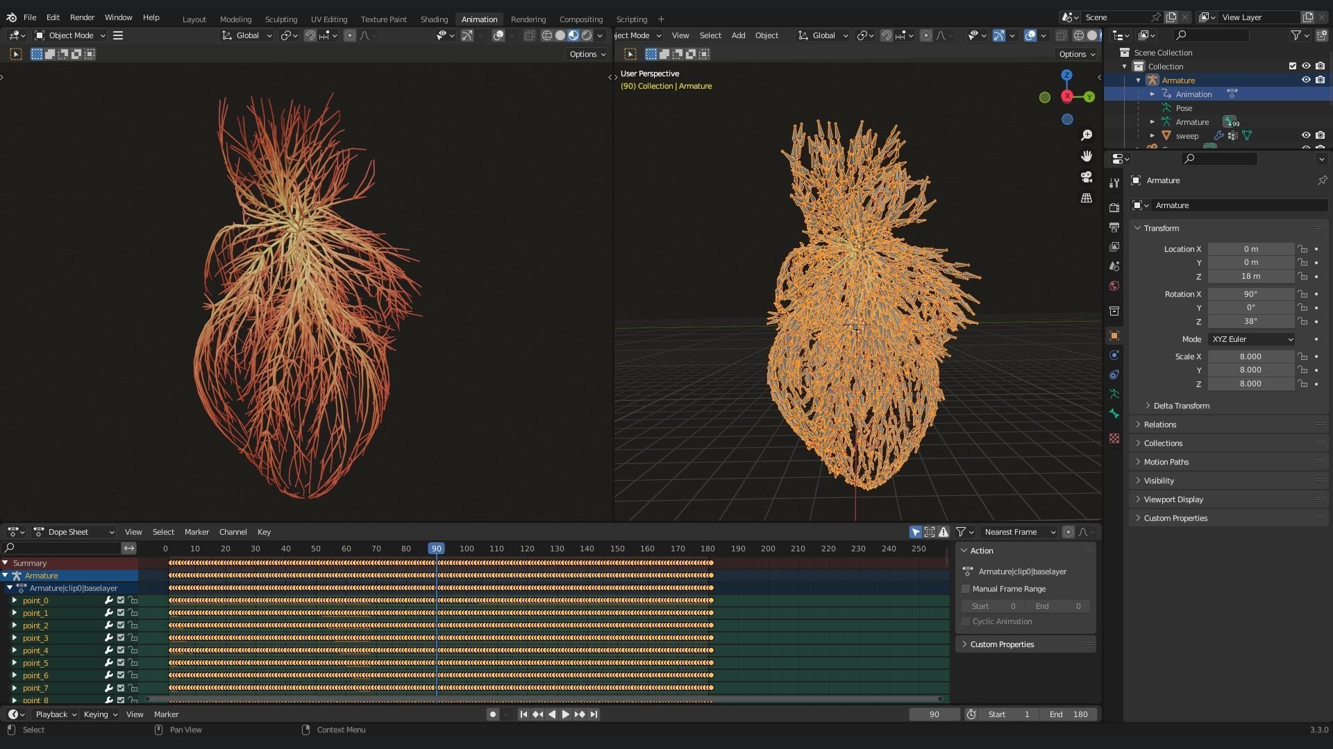 Human heart made out of lines Unrolling growing animation 3D model ...