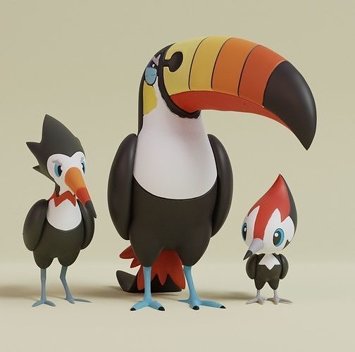 Pokemon - Pikipek Trumbeak and Toucannon with 2 poses 3D model 3D ...