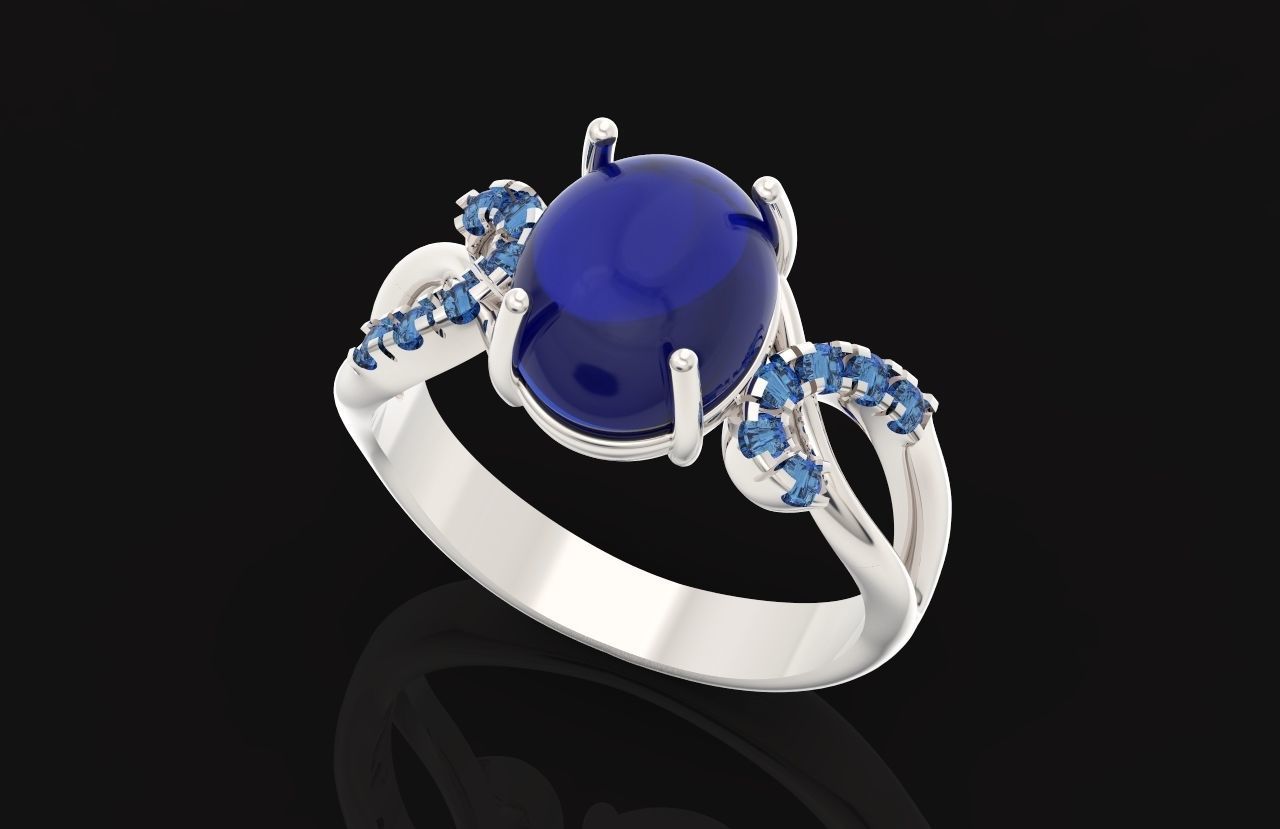womens ring with amber stone and diamonds 724 3D model 3D printable ...