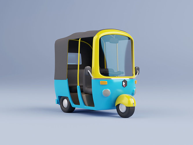 Stylized Cartoon Rickshaw TukTuk -Fully rigged 3D model rigged | CGTrader