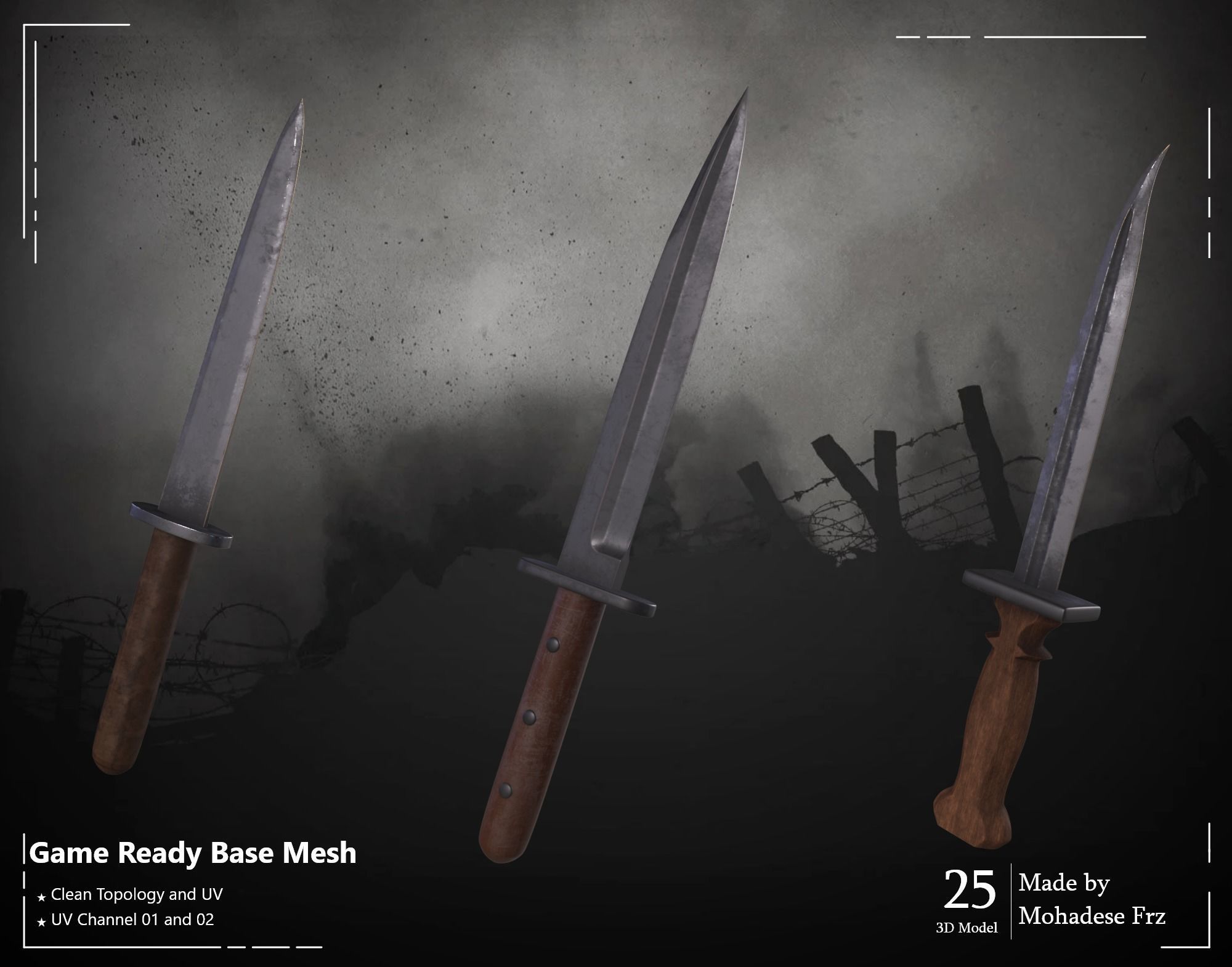 3D model 25 3D Model Knife WW12 Base Mesh - VOL 04 - Game Ready VR / AR ...