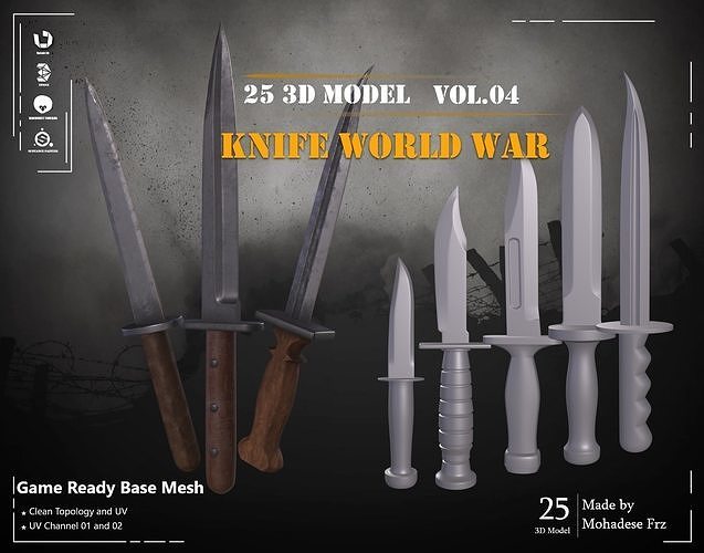 3D model 25 3D Model Knife WW12 Base Mesh - VOL 04 - Game Ready VR / AR / low-poly | CGTrader