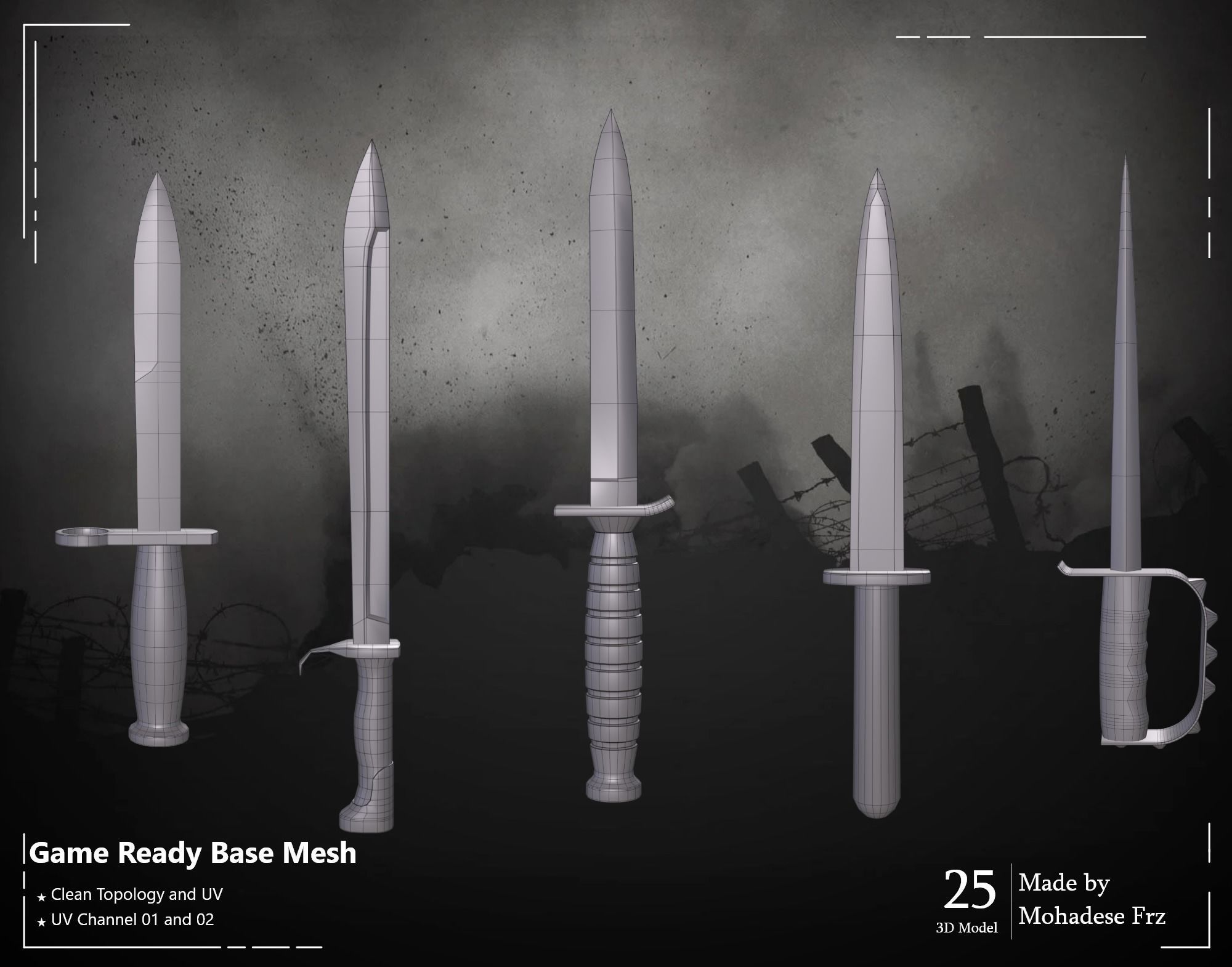 3D model 25 3D Model Knife WW12 Base Mesh - VOL 04 - Game Ready VR / AR ...