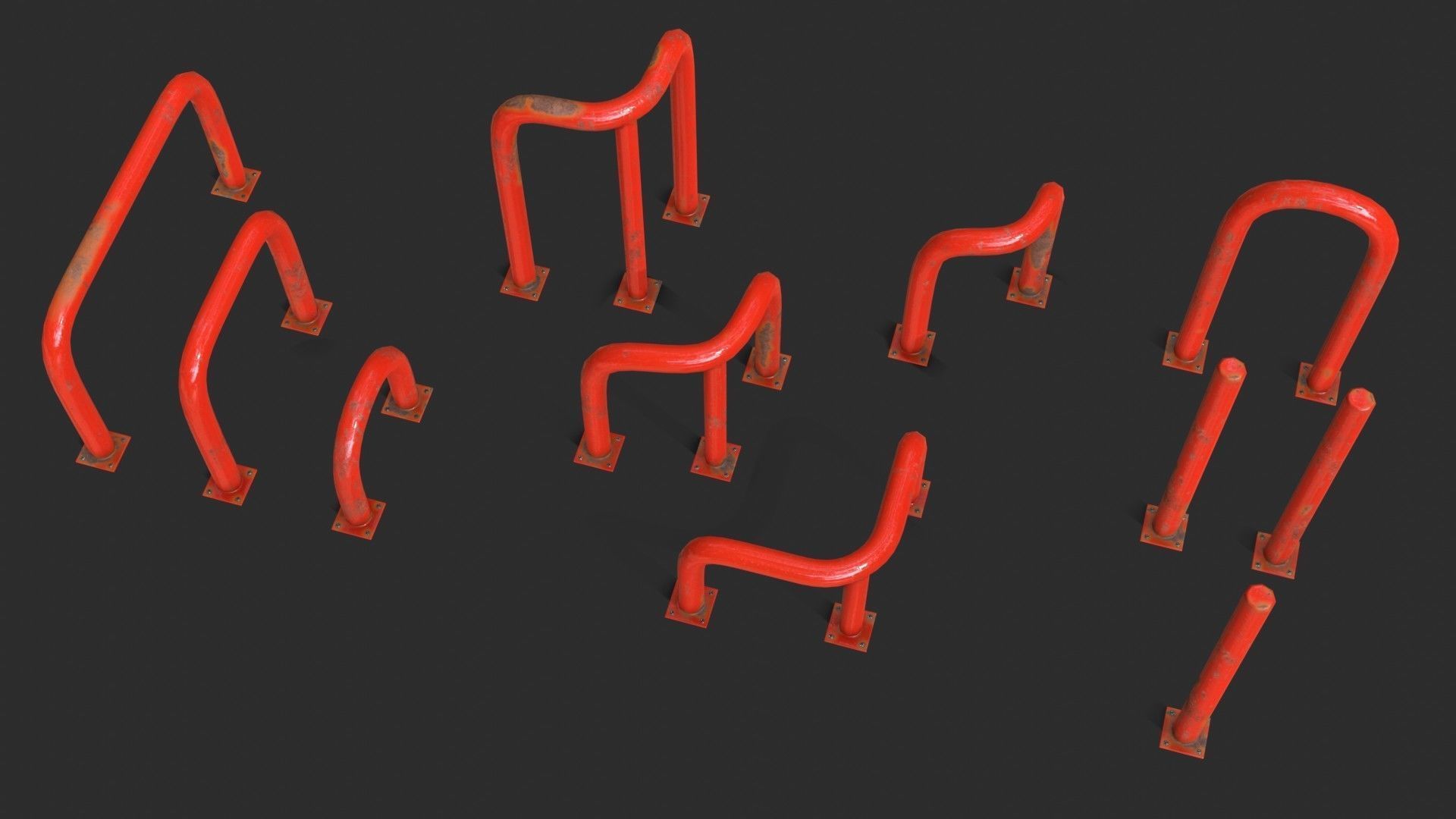3D model Red Fence Protector Pack VR / AR / low-poly | CGTrader