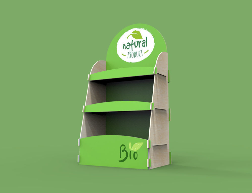 Plywood stand POS wooden display Bio Organic Natural 3D model | CGTrader