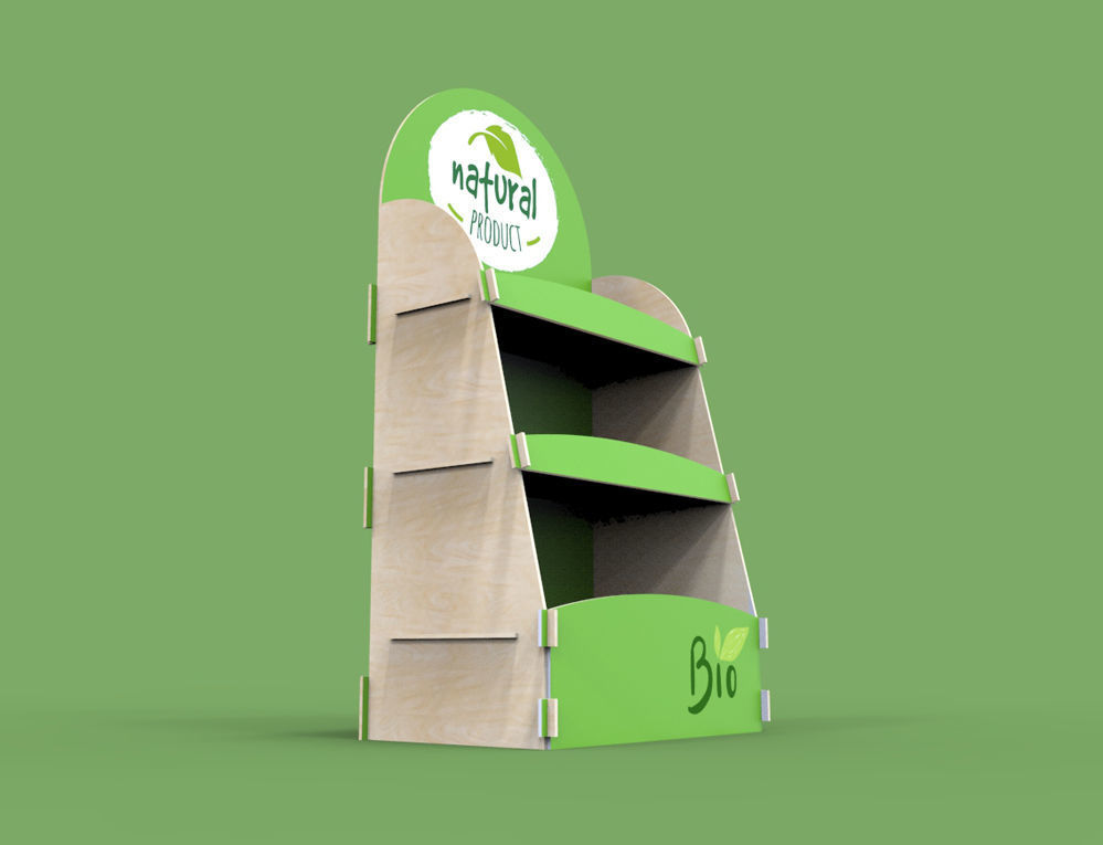 Plywood stand POS wooden display Bio Organic Natural 3D model | CGTrader
