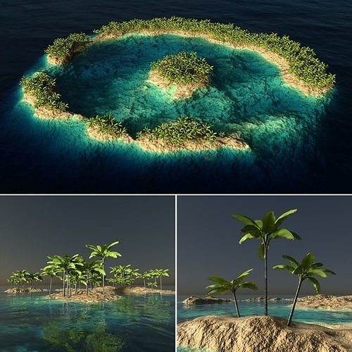Realistic Island 3d with palm trees 3D model | CGTrader