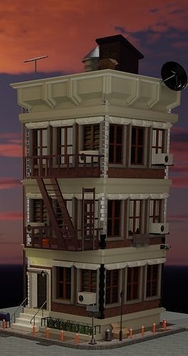 3D model APARTMENT BUILDING AMERICAN STYLE GAME READY VR / AR / low ...
