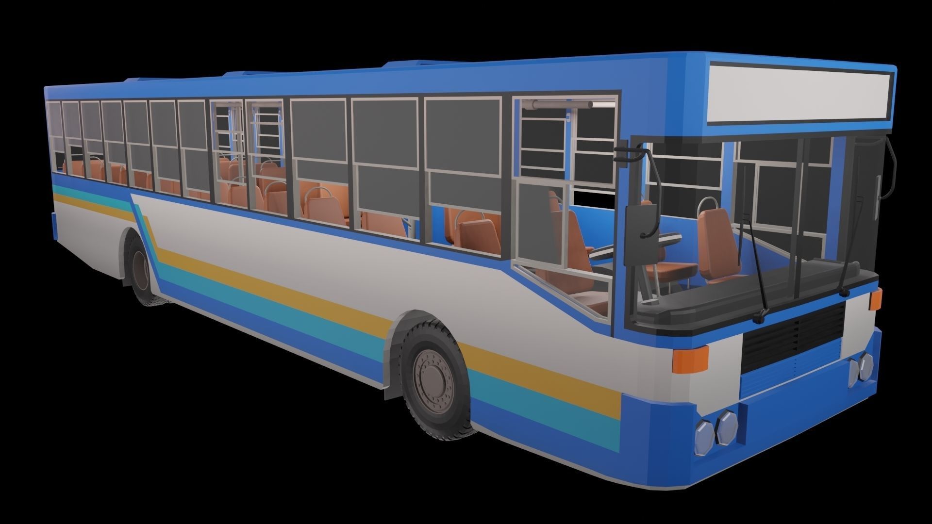 3D model low - poly thai city bus blue white yellow color model VR / AR ...