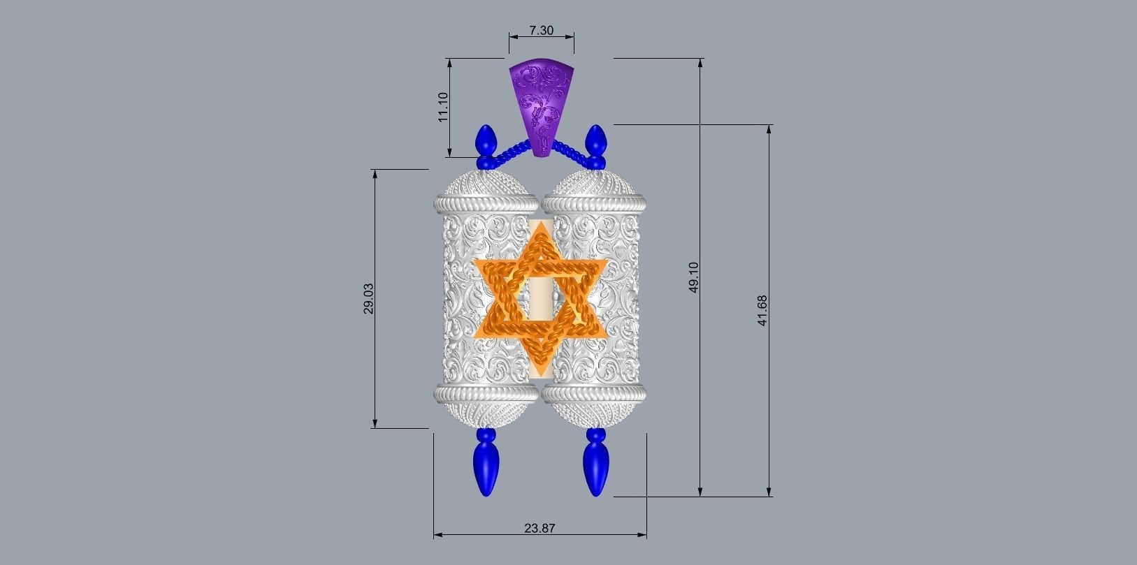Pendant Torah Scroll with Star of David N-260 3D print model 3D model ...