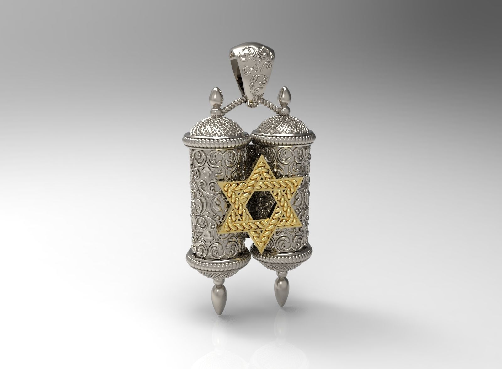 Pendant Torah Scroll with Star of David N-260 3D print model 3D model ...