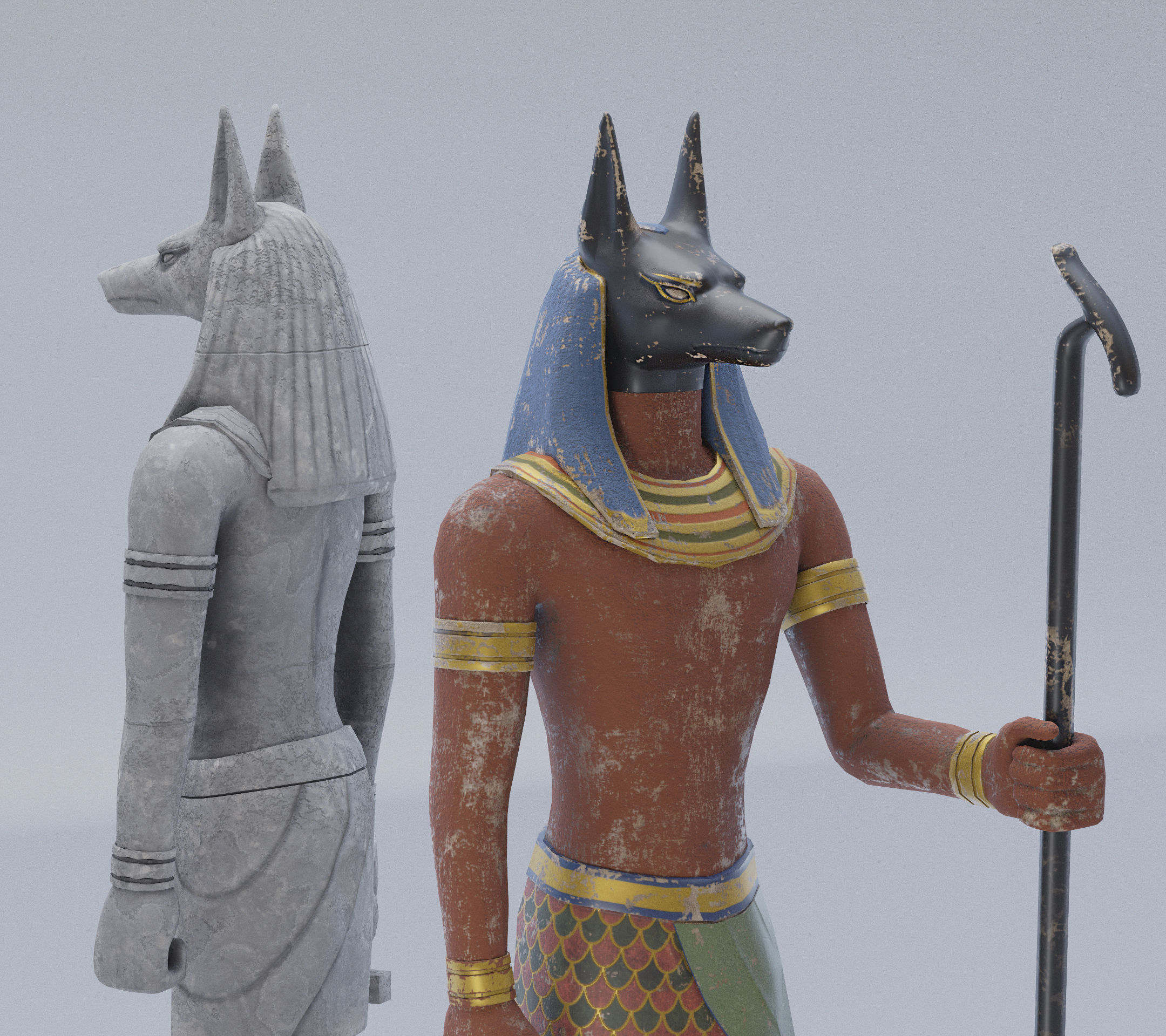 3D model Anubis Game-Ready Model two statues of egyptian gods VR / AR ...