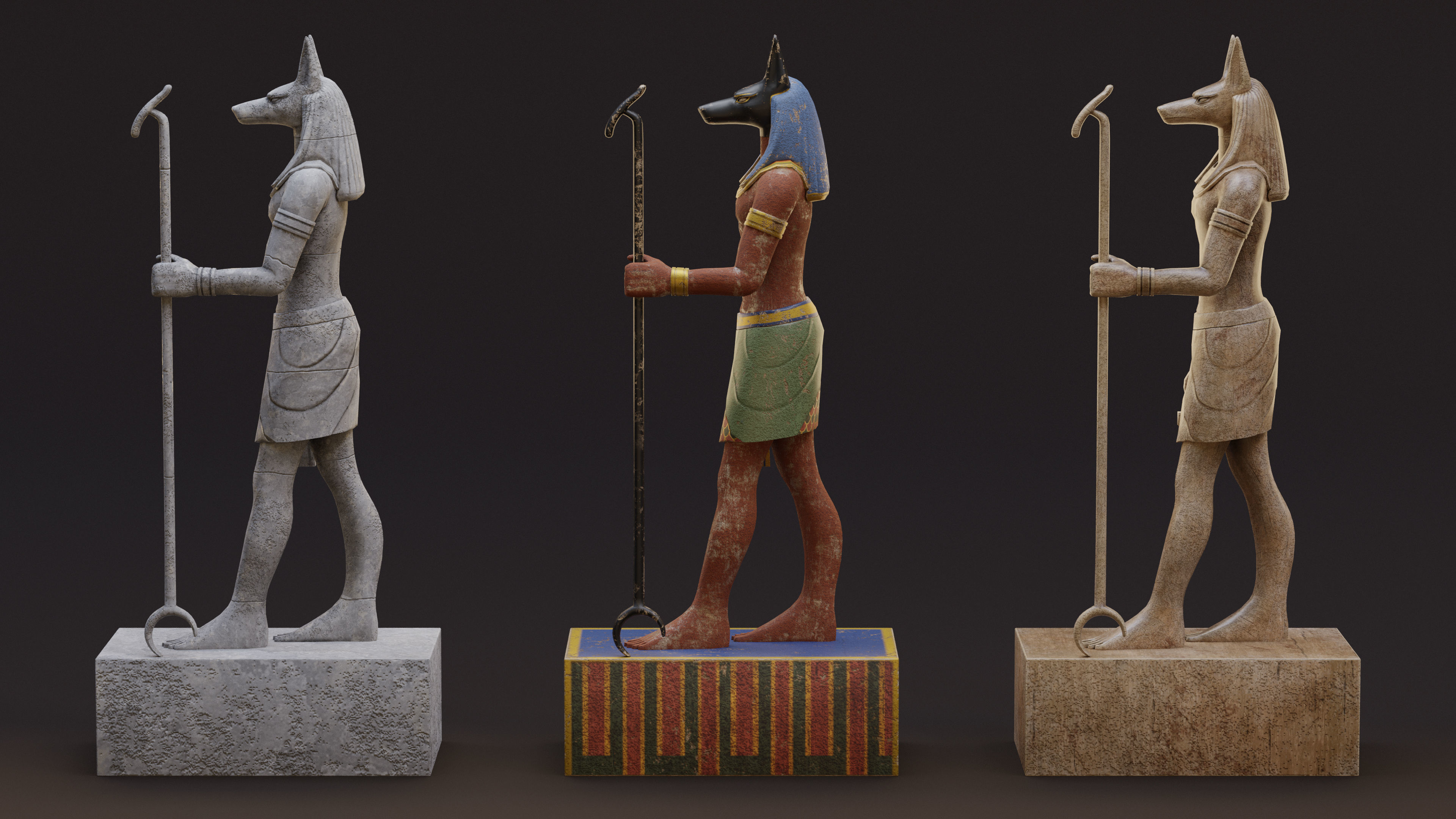 3D model Anubis Game-Ready Model two statues of egyptian gods VR / AR ...