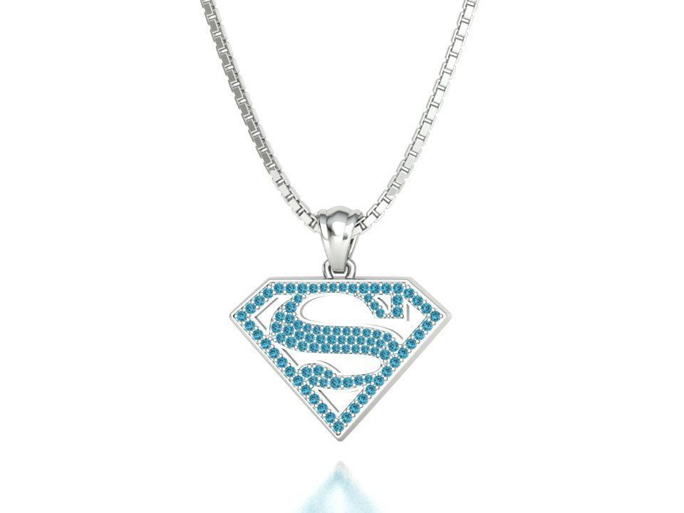 Superman Diamond Pendant 22mm wide Necklace 3D model 3D printable ...
