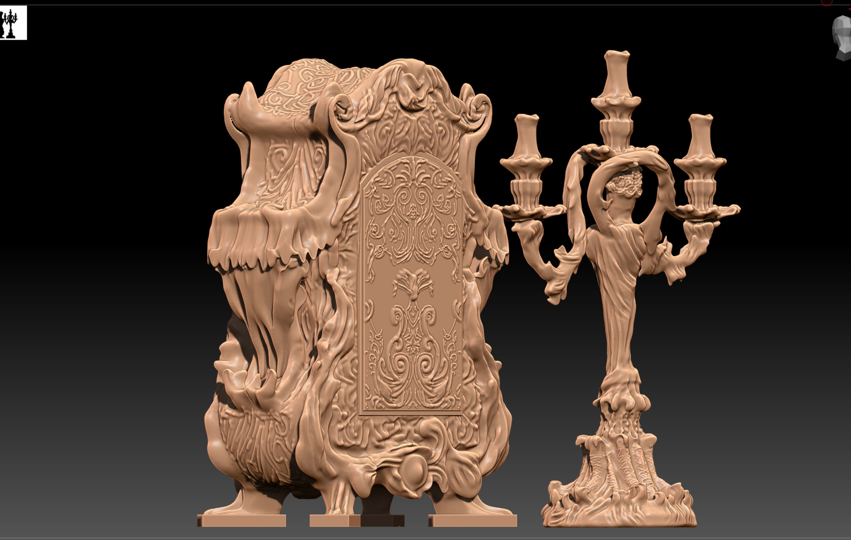 Beauty and the Beast Lumiere Candlestick and Cogsworth Clock 3D model ...