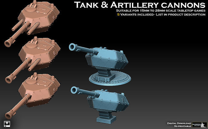 Tank And Artillery Cannons 3D model 3D printable | CGTrader