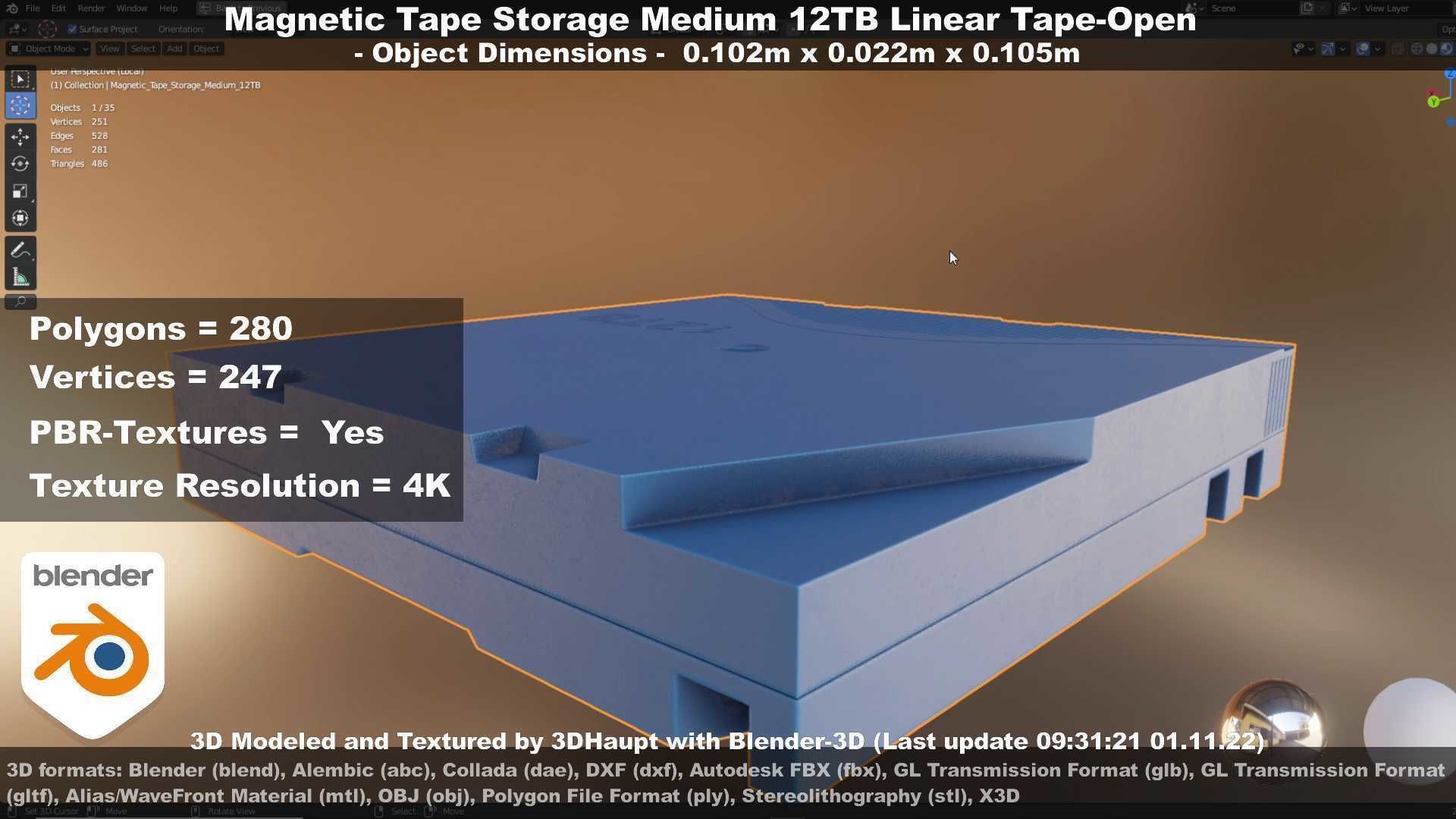 3D model Magnetic Tape Storage Medium 12TB Linear Tape-Open VR / AR ...