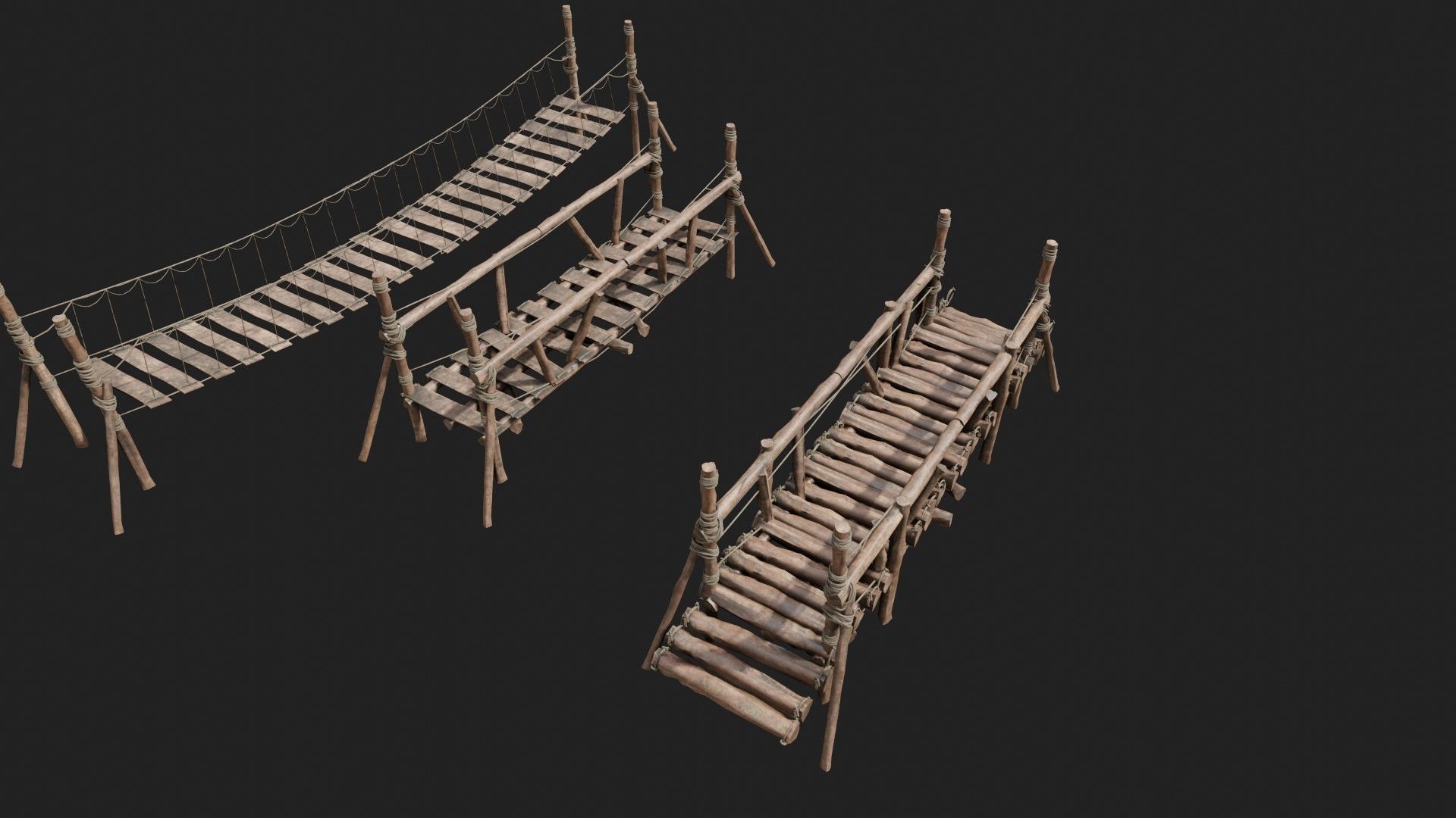 3D model medieval wooden bridges with 8k pbr textures VR / AR / low ...