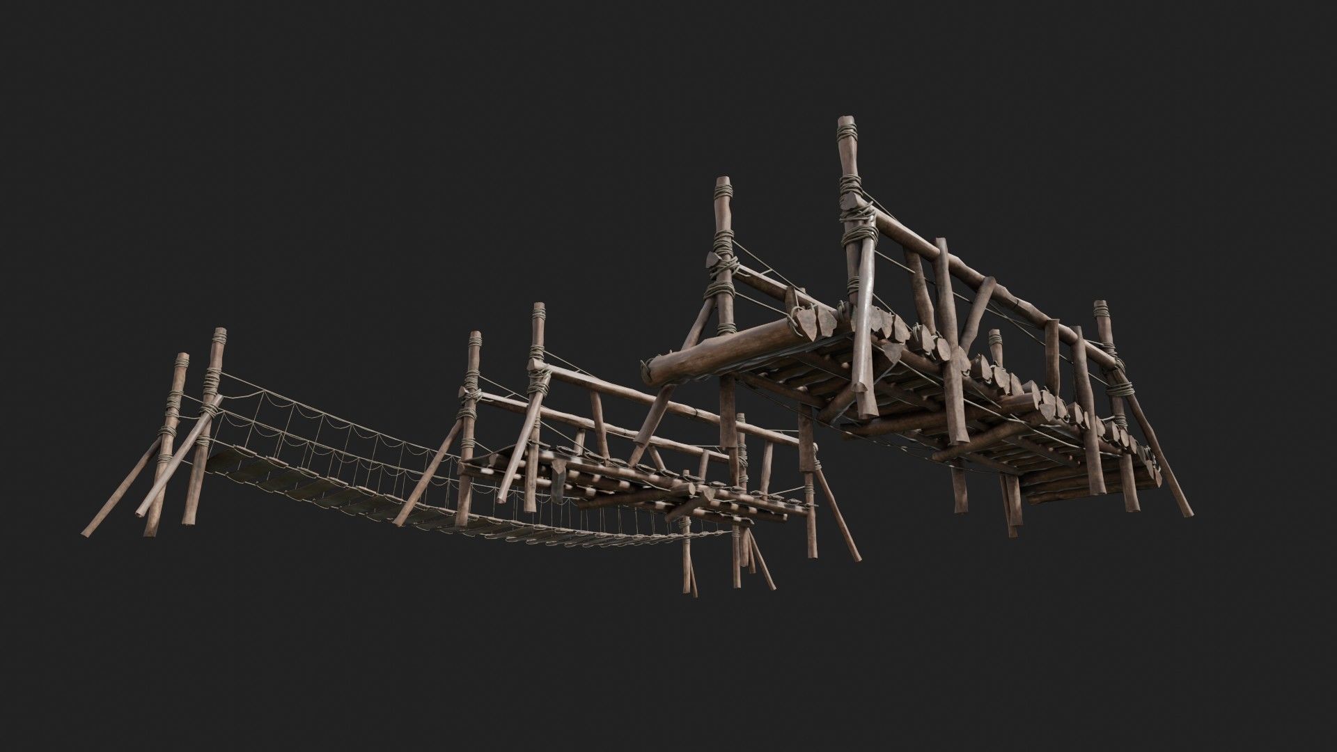 3D model medieval wooden bridges with 8k pbr textures VR / AR / low ...