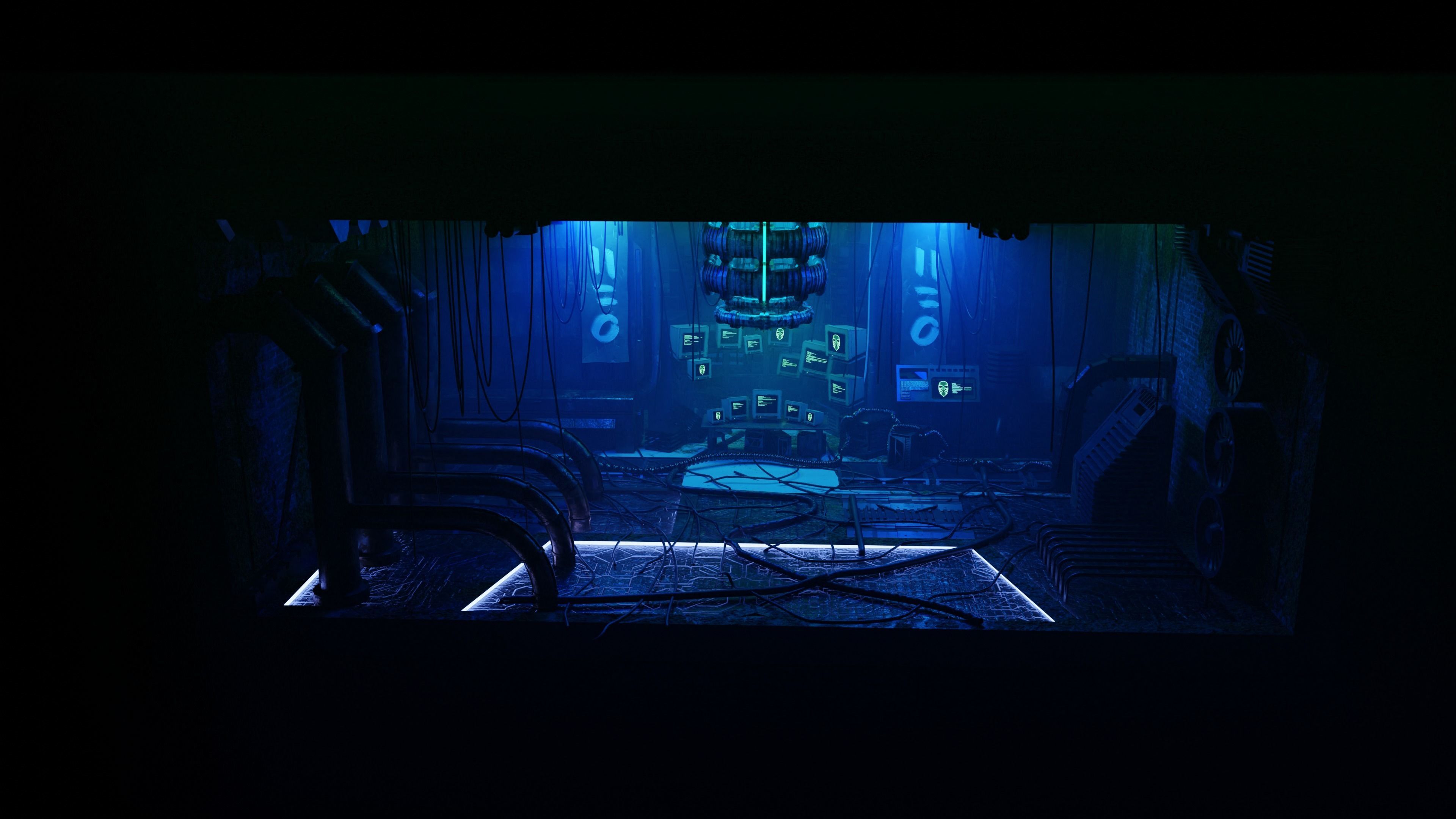 3D model 3d lowpoly Cyberpunk style dystopic computer room VR / AR ...