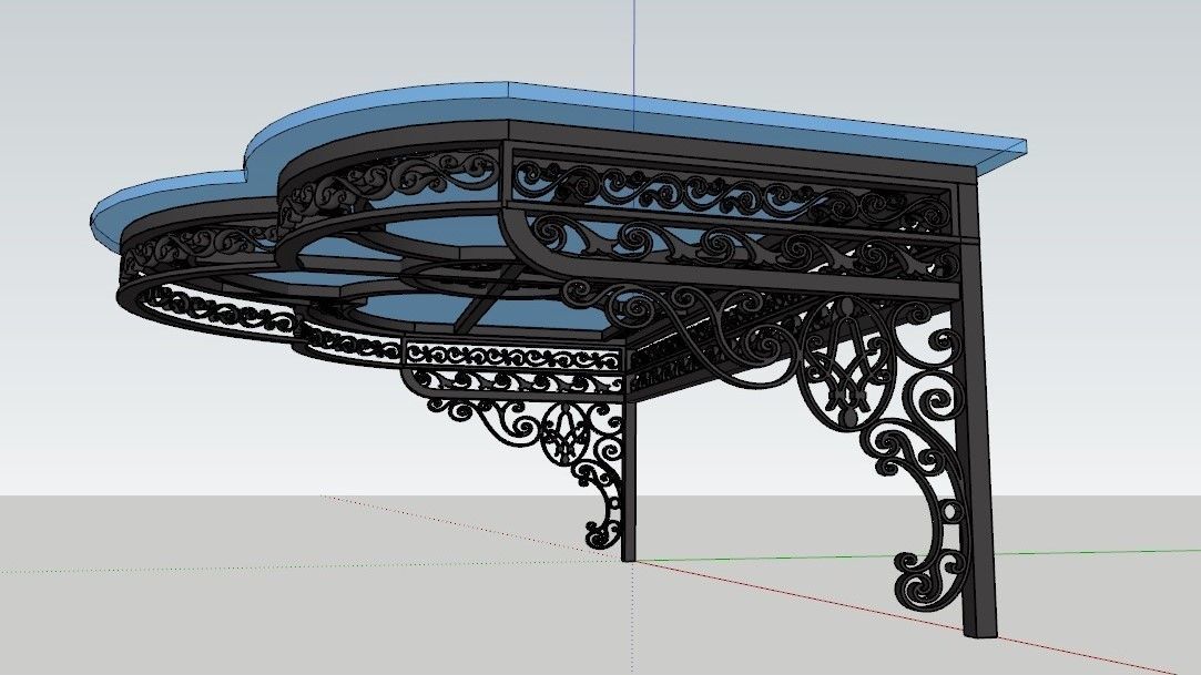 3D Model Iron Glass Roof Art Mounted Villa Facade 3D model 3D model ...