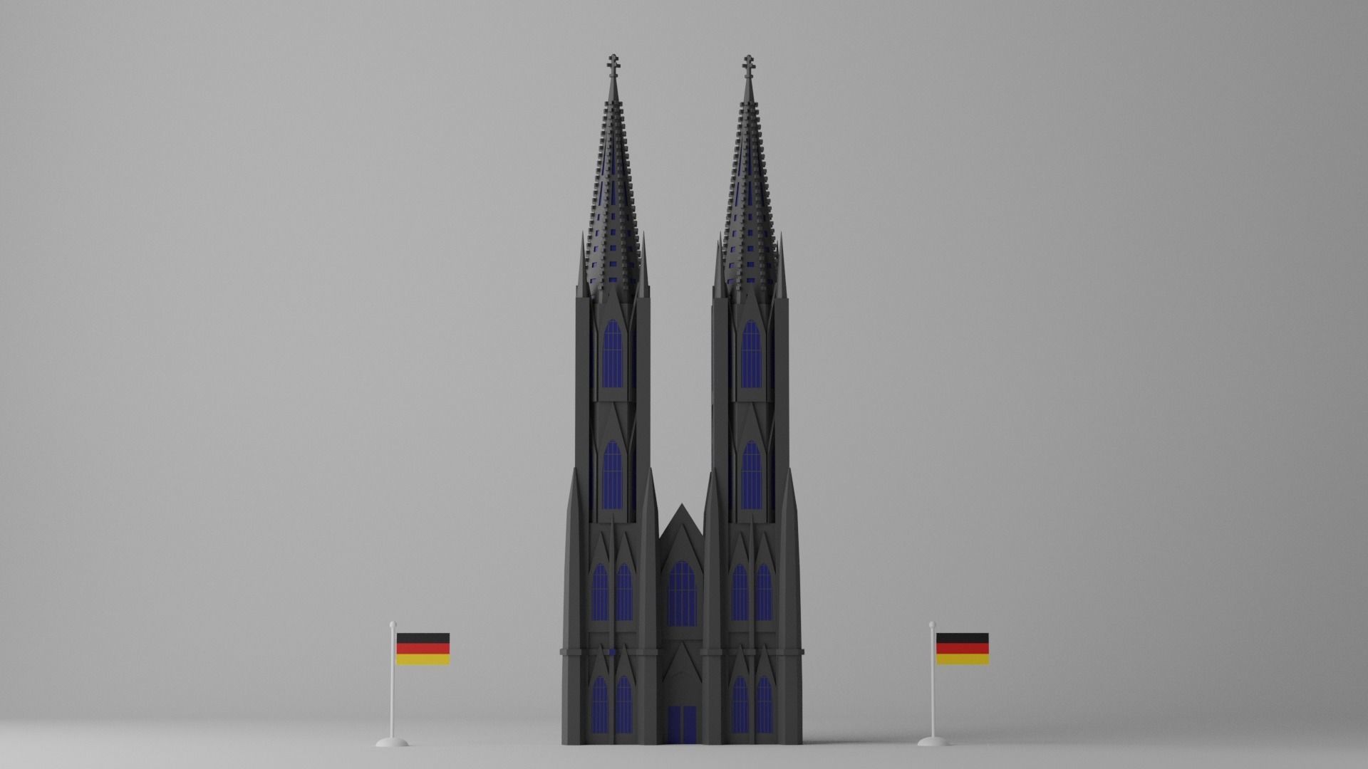 3D model Cartoon Cologne Cathedral Front Facade VR / AR / low-poly ...