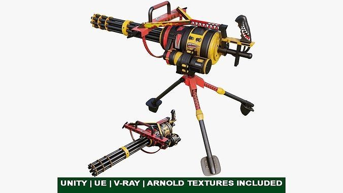 3D model M134 Minigun Red Shark Skin All PBR Textures Included VR / AR ...