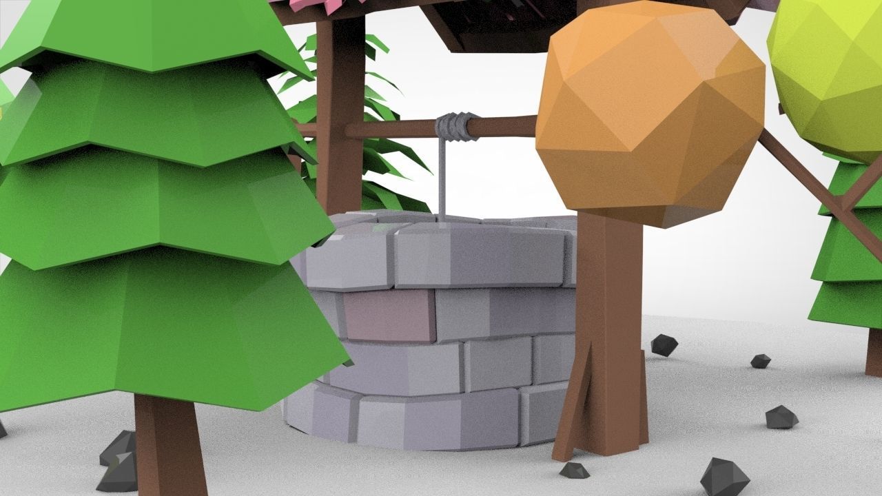 3D model low-poly well with trees VR / AR / low-poly | CGTrader