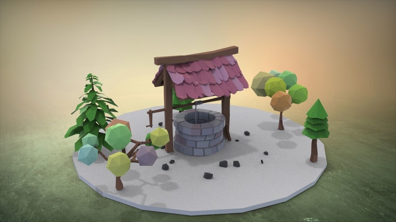 3D model low-poly well with trees VR / AR / low-poly | CGTrader