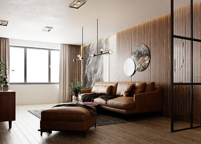 Living Room with Workspace Scene in Native Blend File 3D model | CGTrader