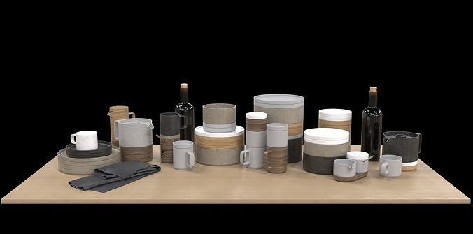 Ceramic and Wood Tableware Kitchenware 3D model | CGTrader