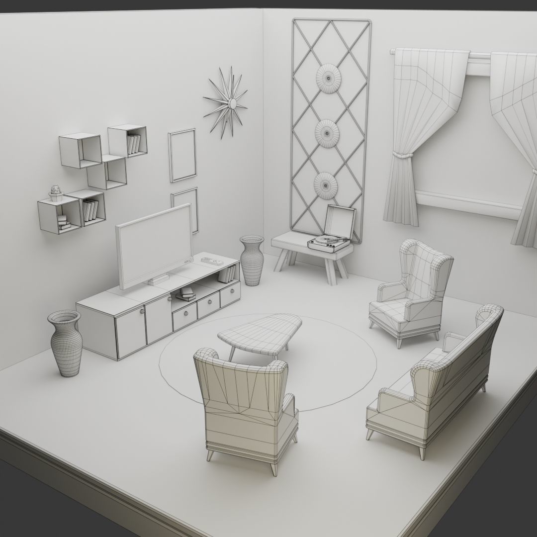 3D model Cartoon Style Living Room VR / AR / low-poly | CGTrader