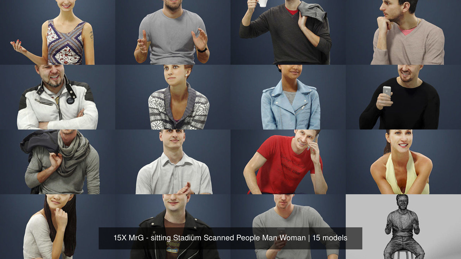 3D Model Collection 15X MrG - sitting Stadium Scanned People Man Woman ...