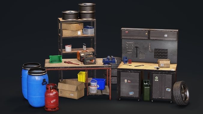 3D model Garage Props Pack VR / AR / low-poly | CGTrader