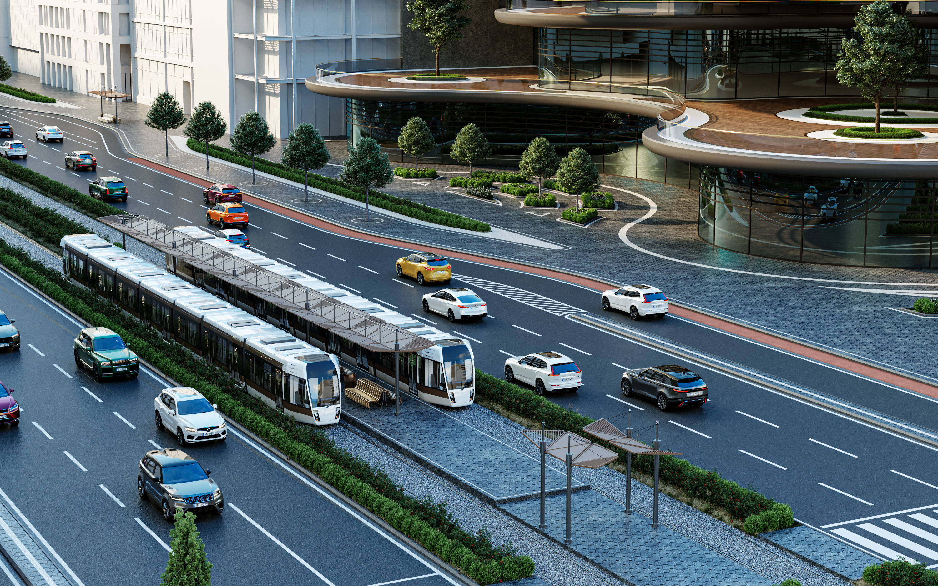 Streets - Malls - Parks - Cafes and Tram Station Designs 3D model ...