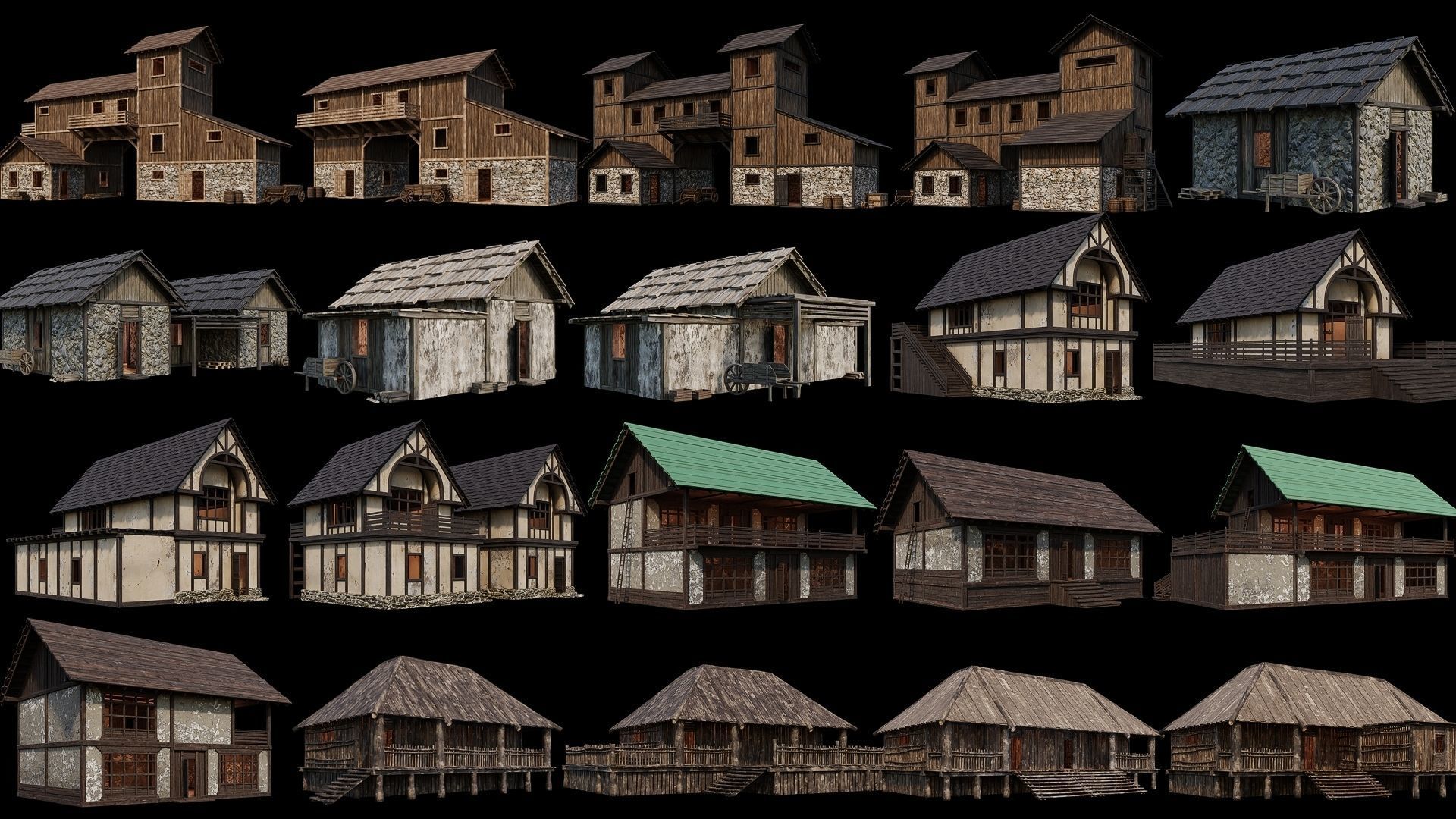 3D model 101 - 200 OLD MEDIEVAL HOUSES BUILDINGS PACK 4K GameReady VR ...