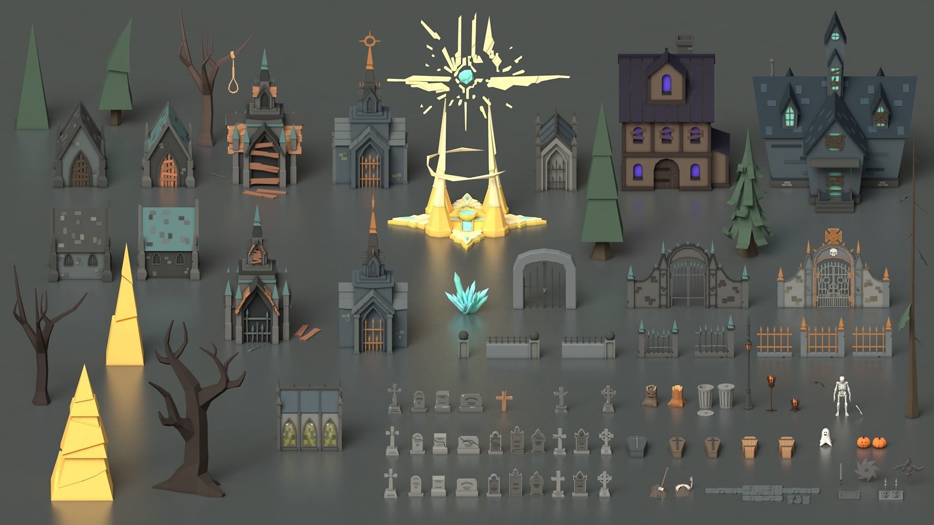 3D model Low Poly Fantasy Scary Creepy Dark Halloween Asset Pack VR ...