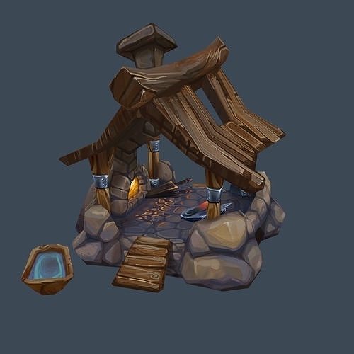 3D model Cartoon Old Forge Building VR / AR / low-poly | CGTrader