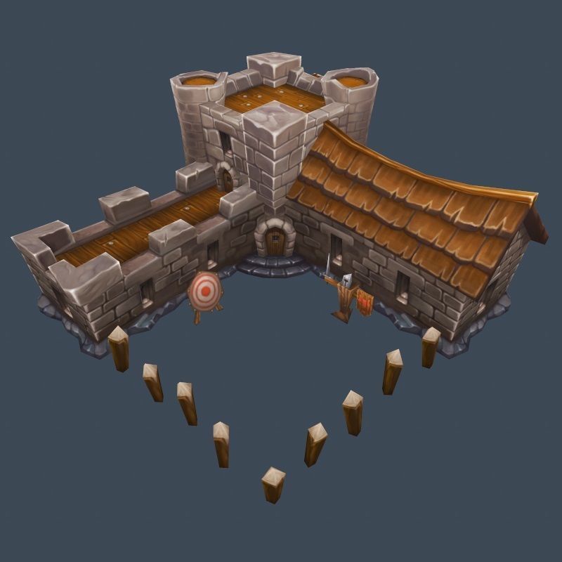 3D model Cartoon Old Stone Fortress Wall Barack Building VR / AR / low ...