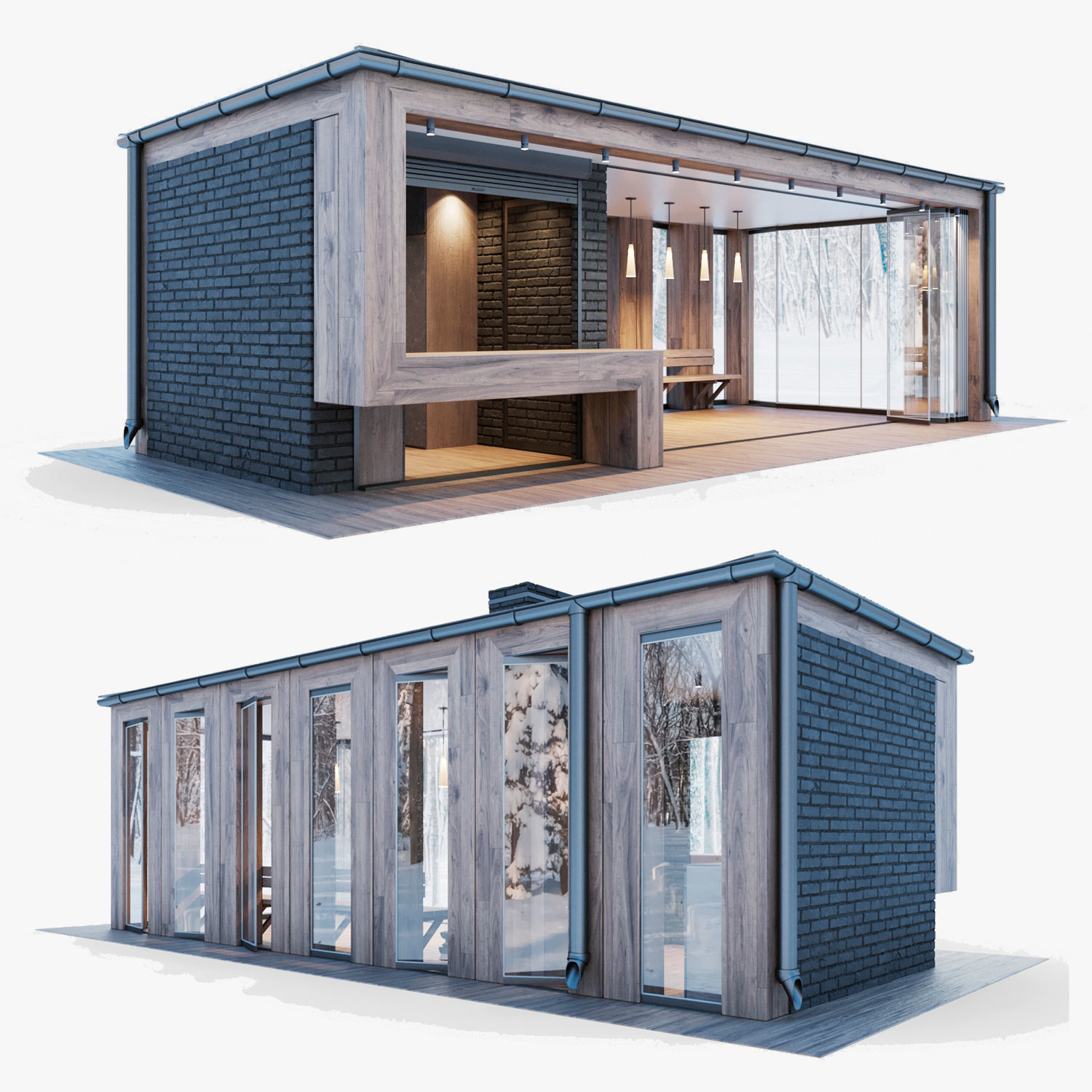 Pavilion with glass sliding partitions 3D model | CGTrader