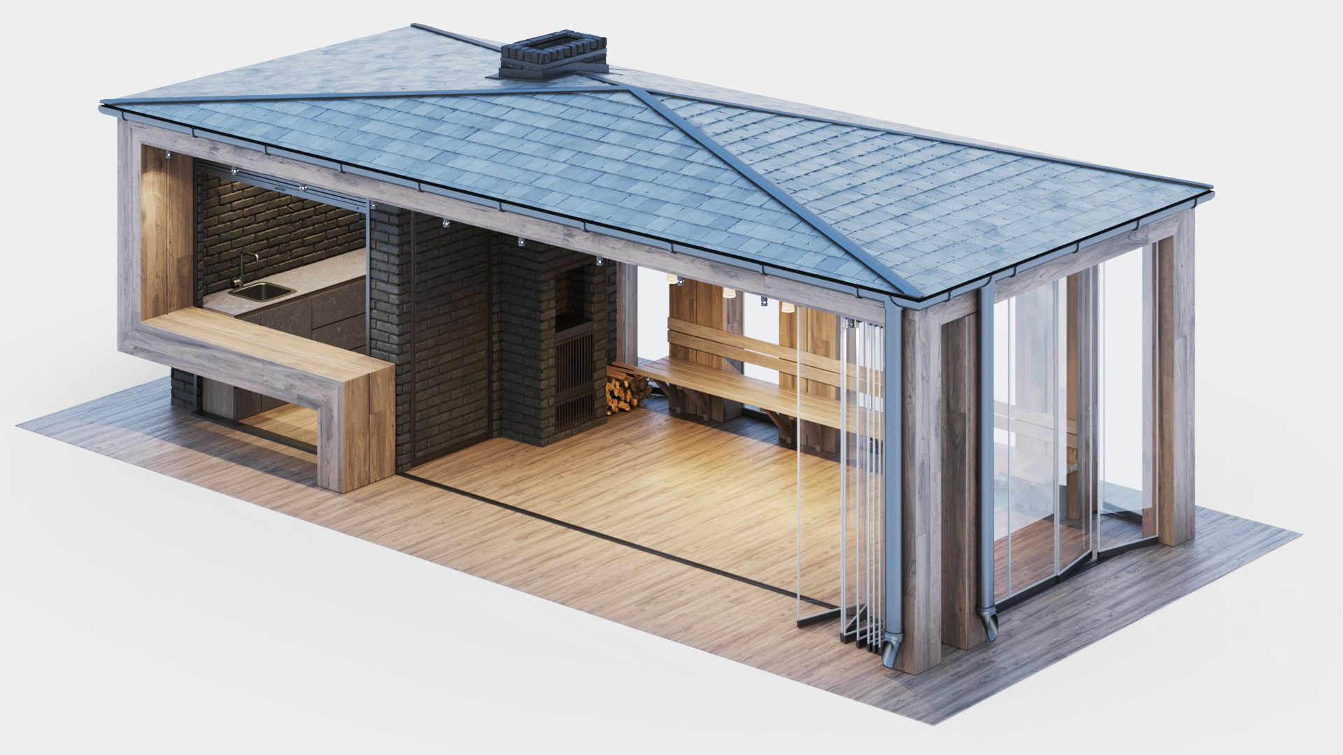 Pavilion with glass sliding partitions 3D model | CGTrader