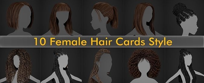 10 Female Hair Cards Style 3D Model Collection | CGTrader