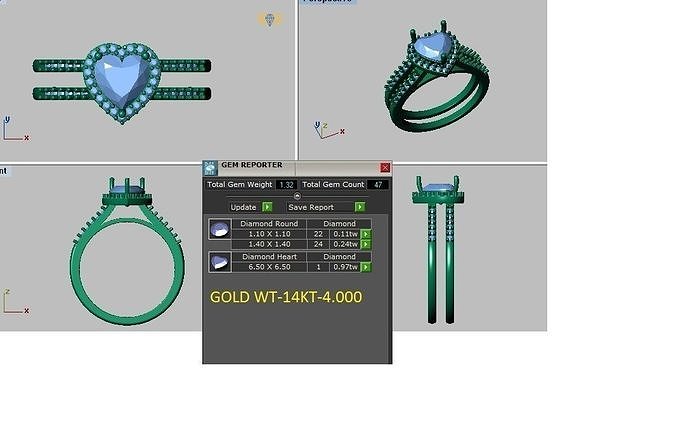 double shank halo heart shape engagement ring 3D model 3D printable ...