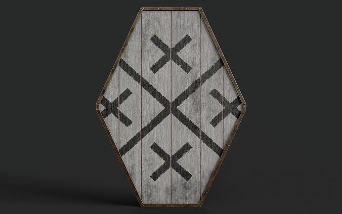 3D model Slavic diamond-shaped shield painted white with black crosses ...